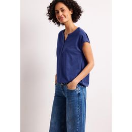 T-Shirt Street One, Damen, Gr. 34, amparo blau, Web, 50% Modal, 50% Baumwolle, unifarben, normal normal, Rundhals, abgesteppt, Shirts T-Shirt, mit geschlitztem Rundhalsausschnitt