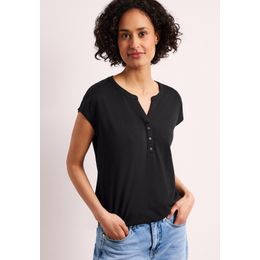 T-Shirt Street One, Damen, Gr. 34, schwarz, Web, 50% Modal, 50% Baumwolle, unifarben, normal normal, Rundhals, abgesteppt, Shirts T-Shirt, mit geschlitztem Rundhalsausschnitt