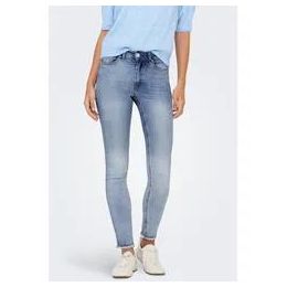 Ankle-Jeans Only "ONLBLUSH MID SK ANK RAW DNM REA694 NOOS", Damen, Gr. XS (34), L&auml;nge 32, blau (medium blau), Denim/Jeans, Obermaterial: 92% Baumwolle, 6% Elastomultiester, 2% Elasthan, Abriebeffekte, skinny fit, Jeans