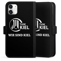 DeinDesign iPhone 11 Handy Klapph&uuml;lle Handyh&uuml;lle aus Kunst Leder schwarz Flip Case Merchandise Handball Thw Kiel Sideflip mit Lasche