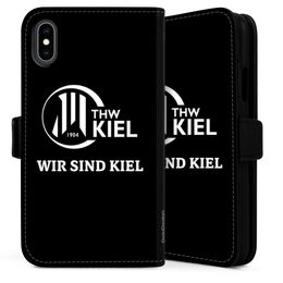 DeinDesign iPhone X Handy Klapph&uuml;lle Handyh&uuml;lle aus Kunst Leder schwarz Flip Case Merchandise Handball Thw Kiel Sideflip mit langer Lasche