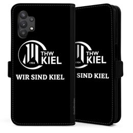 DeinDesign Galaxy A32 5G Handy Klapph&uuml;lle Handyh&uuml;lle aus Kunst Leder schwarz Flip Case Merchandise Handball Thw Kiel Sideflip mit langer Lasche