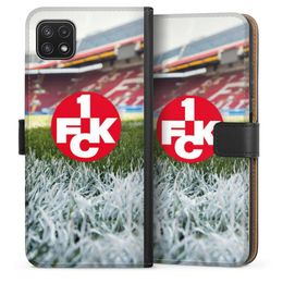 DeinDesign Galaxy A22 5G Handy Klapph&uuml;lle Handyh&uuml;lle aus Kunst Leder schwarz Flip Case Stadium 1. Fc Kaiserslautern Official Licensed Product Sideflip mit langer