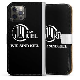 DeinDesign iPhone 12 Pro Max Handy Klapph&uuml;lle Handyh&uuml;lle aus Kunst Leder wei&szlig; Flip Case Merchandise Handball Thw Kiel Sideflip mit Lasche