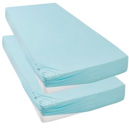 Spannbettlaken OTTO HOME "Strawberry in Gr. 90x200, 140x200 oder 180x200 cm", blau (t&uuml;rkis), B:90cm L:200cm, Jersey, Obermaterial: 50% Baumwolle, 50% Polyester, Bettlaken, Spannbettlaken, f&uuml;r Matratzen bis 18cm H&ouml;he, Spannbetttuch, Baumwollmischung