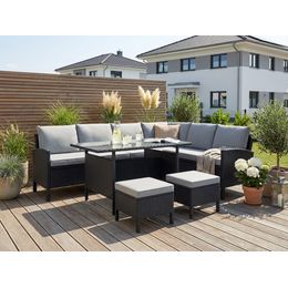 Gartenlounge-Set Konifera "Manhatten, Gartenm&ouml;bel Set", schwarz (schwarz, dunkelgrau), B:62cm, Stahl, Sitzm&ouml;bel-Sets, Stahl/Polyrattan, Topseller