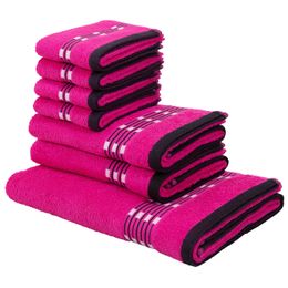 Handtuch Set OTTO HOME "Jonnie", pink, 7, Walkfrottee, Walkfrottee, Obermaterial: 100% Baumwolle, Handtuch-Sets, Handt&uuml;cher aus 100% Baumwolle, Handtuchset mit gemusterter Bord&uuml;re