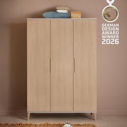 Kleiderschrank Paidi "JONTE in Beige & Eichefarben mit gerillten T&uuml;ren, verschiedene Gr&ouml;&szlig;en", cashmere, beige, stripy light oak, B:141cm H:207cm T:56cm, Holzwerkstoff, MDF, Schr&auml;nke, Kleiderschrank, stabiler Dreht&uuml;renschrank mit Massivholz-F&uuml;&szlig;en, Soft-Close-Funktion