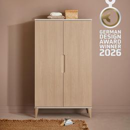 Kleiderschrank Paidi "JONTE in Beige & Eichefarben mit gerillten T&uuml;ren, verschiedene Gr&ouml;&szlig;en", cashmere, beige, stripy light oak, B:95cm H:164cm T:36cm, Holzwerkstoff, MDF, Schr&auml;nke, Kleiderschrank, stabiler Dreht&uuml;renschrank mit Massivholz-F&uuml;&szlig;en, Soft-Close-Funktion
