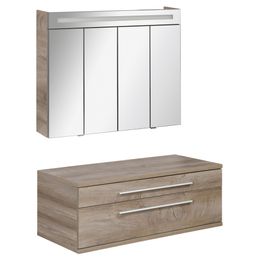 Waschtisch Fackelmann "Waschplatz-Set STANFORD", braun (korpus und front optik nature oak, optik nature, oak), B:110cm T:500cm, Waschtische, Waschtisch, 2-teilig