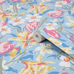 Vliestapete Laura Ashley "Tulips China Blue", blau, B:0,52m L:10m, Vlies, Tapeten, 10mx52cm