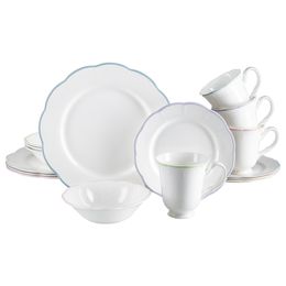 Kombiservice Creatable "Florine Bunt, Service 16-tlg.", wei&szlig;, bunt, 16, Steingut, Geschirr-Sets, Kombiservice, Elegant, Klassische Form, Zart gewellte R&auml;nder