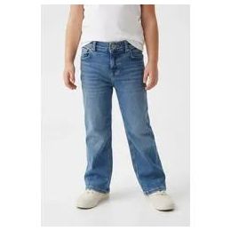 Weite Jeans KIDS Only "KOGMADISON BLUSH WIDE DNM CRO37 NOOS", M&auml;dchen, Gr. 128, N-Gr, blau (medium blau denim), Denim/Jeans, Obermaterial: 72% Baumwolle, 20% Polyester, 6% Elastomultiester, 2% Elasthan, unifarben, weit kn&ouml;chellang, Jeans