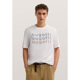 T-Shirt Bugatti, Damen, Gr. L, 10, wei&szlig;, 100% Baumwolle, unifarben, normal, Rundhals, Shirts T-Shirt, mit einem Bugatti-Print
