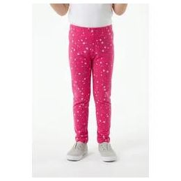 Sweatleggings happy girls, M&auml;dchen, Gr. 92, N-Gr, pink, angeraute Sweatware, Obermaterial: 60% Polyester, 35% Baumwolle, 5% Elasthan, bedruckt, skinny fit kn&ouml;chellang, Hosen, im tollen Sternen-Herzen-Alloverprint