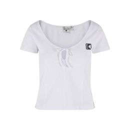 T-Shirt Karl Kani "Karl Kani Damen KW241-026-1 Karl Kani Og Corset Rib Tee", Damen, Gr. L, wei&szlig;, 97% Baumwolle, 3% Elasthan, bedruckt, slim fit, U-Boot-Ausschnitt, Shirts T-Shirt