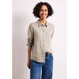 Langarmbluse Street One, Damen, Gr. 46, timeless beige, Web, 100% Leinen, unifarben, klassisch normal, V-Ausschnitt, Manschette, Blusen, aus Leinen