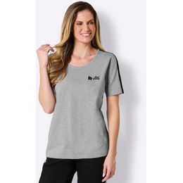 Kurzarmshirt feel good "Shirt", Damen, Gr. 40/42, grau, meliert, schwarz, 84% Baumwolle, 11% Polyester, 5% Elasthan, unifarben, Shirts