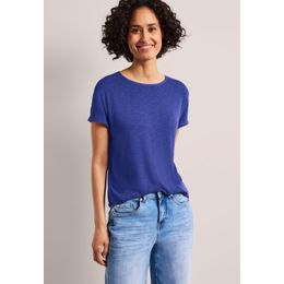T-Shirt Street One, Damen, Gr. 34, amparo blau, Stoff, 95% Viskose, 5% Elasthan, unifarben, comfort fit normal, Rundhals, abgesteppt, Shirts T-Shirt, mit Rundhalsausschnitt