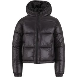Winterjacke Urban Classics "Urban Classics Boys Shiny Puffer Jacket With Hood", M&auml;dchen, Gr. 146/152, schwarz, 100% Nylon, unifarben, normal, ohne Ausschnitt, Jacken Winterjacke