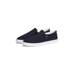 Slipper Tommy Hilfiger "TH LOW PROFILE SLIP ON", Damen, Gr. 37, dunkelblau, Baumwolle, Basic, Schuhe Slipper, Freizeitschuh, Loafer, Slipper mit edlem Logoemblem