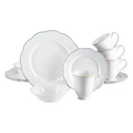 Kombiservice Creatable "Florine Bunt, Service 16-tlg.", wei&szlig;, bunt, 16, Steingut, Geschirr-Sets, Kombiservice, Elegant, Klassische Form, Zart gewellte R&auml;nder