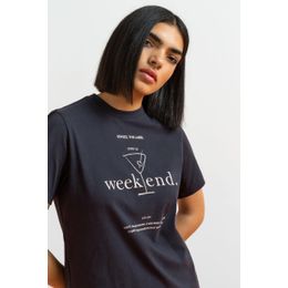 Rundhalsshirt SENSES.THE LABEL, Damen, Gr. XS, night navy, Single Jersey, Material: 100% Baumwolle, bedruckt, loose fit normal, Rundhals, eingesetzt gerader Abschluss, Shirts Rundhalsshirt, aus Baumwolle