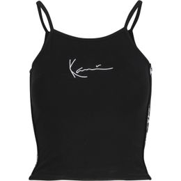 Muskelshirt Karl Kani "Karl Kani Damen KKWQ22001BLK Karl Kani Tape Small Signature Top", Damen, Gr. L, schwarz, 95% Baumwolle, 5% Elasthan, bedruckt, slim fit, ohne Ausschnitt, Shirts