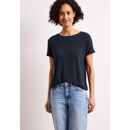 T-Shirt Street One, Damen, Gr. 34, shadowed navy, Stoff, 95% Viskose, 5% Elasthan, unifarben, comfort fit normal, Rundhals, abgesteppt, Shirts T-Shirt, mit Rundhalsausschnitt