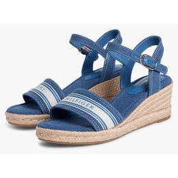 Keilsandalette Tommy Hilfiger "MID WEDGE ESPAD WEBBING", Damen, Gr. 37, denim, Textil, unifarben, Schuhe, Sommerschuh, Riemchensandale mit Kontrastbesatz