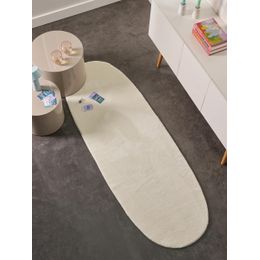 Hochflor Shaggyteppich Yumi Ivory 70x200 cm - Bettvorleger f&uuml;r Schlafzimmer