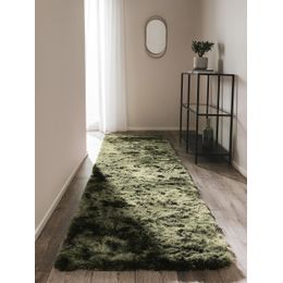 benuta Nest Hochflor Shaggyteppich Whisper Gr&uuml;n 80x300 cm - Bettvorleger f&uuml;r Schlafzimmer