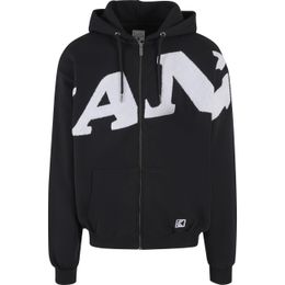 Sweatjacke Karl Kani "Karl Kani Herren KM242-035-3 KK Wavy Retro Os Full Zip Hoodie", Herren, Gr. L, schwarz, 80% Baumwolle (Bio), 20% Polyester, Sweatjacken Sweatjacke