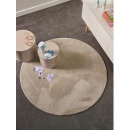 Hochflor Shaggyteppich Yumi Beige &oslash; 160 cm - Hochflor Teppich f&uuml;r Wohnzimmer