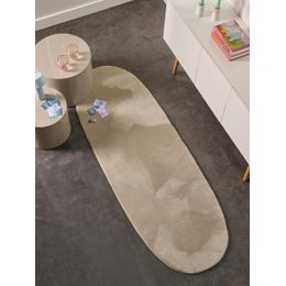 Hochflor Shaggyteppich Yumi Beige 70x200 cm - Bettvorleger f&uuml;r Schlafzimmer