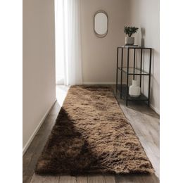 benuta Nest Hochflor Shaggyteppich Whisper Hellbraun 80x300 cm - Bettvorleger f&uuml;r Schlafzimmer