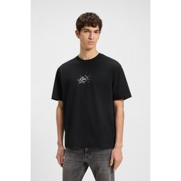 T-Shirt BOSS Orange "Te voyage", Herren, Gr. XL, schwarz (schwarz001), Single Jersey, Obermaterial: 100% Baumwolle, unifarben, regular fit h&uuml;ftlang, Rundhals, Shirts T-Shirt, mit coolem Logo-Druck