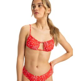 Bandeau-Bikini-Top Roxy "Pt Beach Classics", Damen, Gr. L, Cup B, rot (poppy rot dancing ditsy swim), Obermaterial: 85% Microfaser, 15% Elasthan;, Bikini-Oberteile