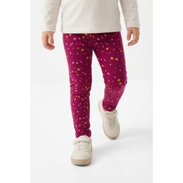 Sweatleggings happy girls, M&auml;dchen, Gr. 104, N-Gr, lila (berry), angeraute Sweatware, Obermaterial: 60% Polyester, 35% Baumwolle, 5% Elasthan, bedruckt, skinny fit kn&ouml;chellang, Hosen, im tollen Sternen-Herzen-Alloverprint