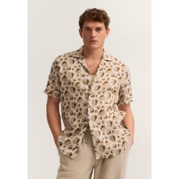 Kurzarmhemd Bugatti, Herren, Gr. L, Normalgr&ouml;&szlig;en, 40, beige, Canvas, 100% Leinen, unifarben, normal, Hemden, Modern Fit mit einem Print