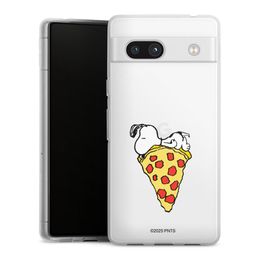 DeinDesign Google Pixel 7a Handy Silikon H&uuml;lle Case transparent Handyh&uuml;lle Peanuts Pizza Snoopy Silikon Case
