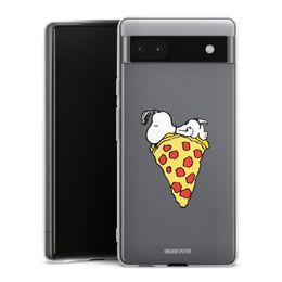 DeinDesign Google Pixel 6a Handy Silikon H&uuml;lle Case transparent Handyh&uuml;lle Peanuts Pizza Snoopy Silikon Case
