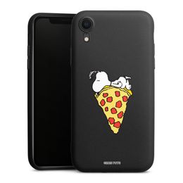 DeinDesign iPhone Xr Handy Premium Silikon H&uuml;lle Handyh&uuml;lle schwarz Case Peanuts Pizza Snoopy Silikon Premium Case