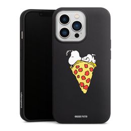 DeinDesign iPhone 13 Pro Handy Premium Silikon H&uuml;lle Handyh&uuml;lle schwarz Case Peanuts Pizza Snoopy Silikon Premium Case