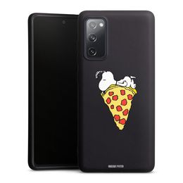 DeinDesign Galaxy S20 FE Handy Premium Silikon H&uuml;lle Handyh&uuml;lle schwarz Case Snoopy Pizza Peanuts Silikon Premium Case