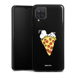 DeinDesign Galaxy A12 Handy Silikon H&uuml;lle Case schwarz Handyh&uuml;lle Snoopy Pizza Peanuts