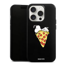 DeinDesign iPhone 15 Pro Handy Slim Case extra d&uuml;nn Silikon Handyh&uuml;lle schwarz H&uuml;lle Peanuts Pizza Snoopy Silikon Slim Case