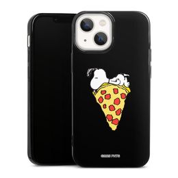DeinDesign iPhone 13 Mini Handy Slim Case extra d&uuml;nn Silikon Handyh&uuml;lle schwarz H&uuml;lle Peanuts Pizza Snoopy Silikon Slim Case