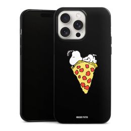 DeinDesign iPhone 15 Pro Max Handy Slim Case extra d&uuml;nn Silikon Handyh&uuml;lle schwarz H&uuml;lle Peanuts Pizza Snoopy Silikon Slim Case