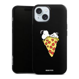 DeinDesign iPhone 15 Handy Slim Case extra d&uuml;nn Silikon Handyh&uuml;lle schwarz H&uuml;lle Peanuts Pizza Snoopy Silikon Slim Case